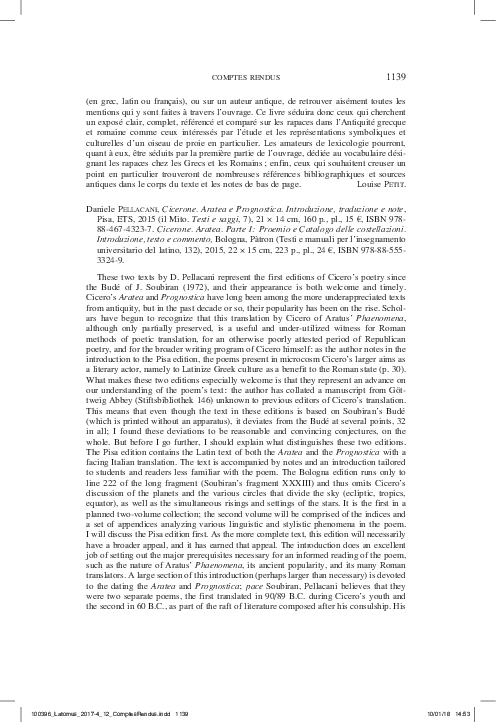 (PDF) Review of D. Pellacani, Cicerone: Aratea e Prognostica and Cicerone: Aratea, Parte I ...