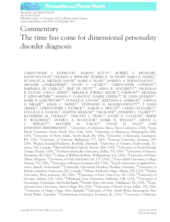(PDF) The time has come for dimensional personality disorder diagnosis