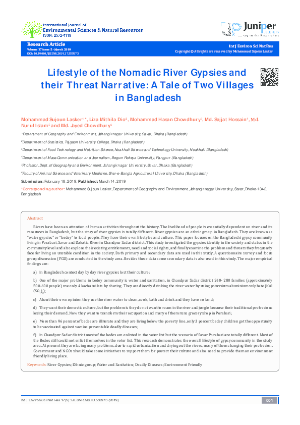 (PDF) Lifestyle of the Nomadic River Gypsies and their Threat Narrative: A Tale of Two Villages ...