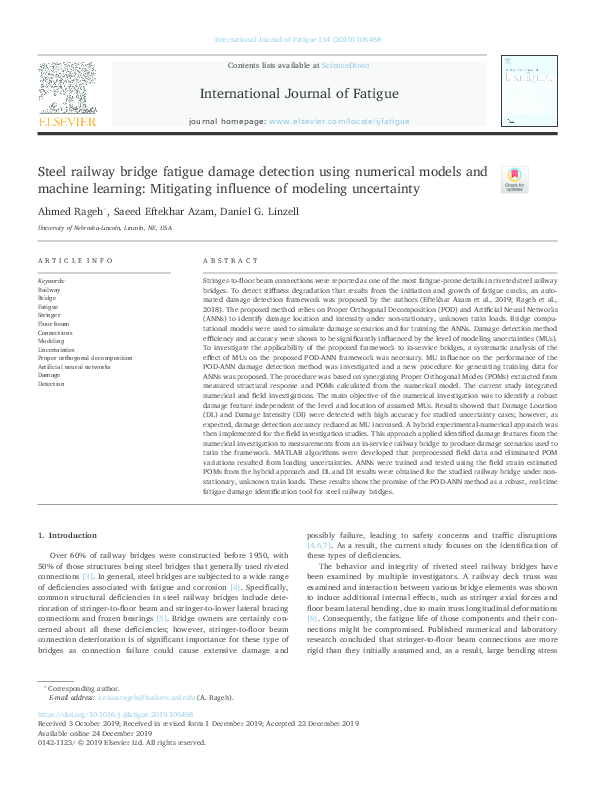 (PDF) Steel railway bridge fatigue damage detection using numerical ...
