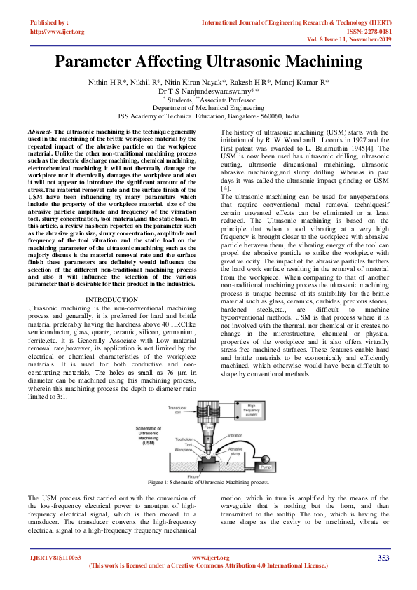 (PDF) Parameter Affecting Ultrasonic Machining