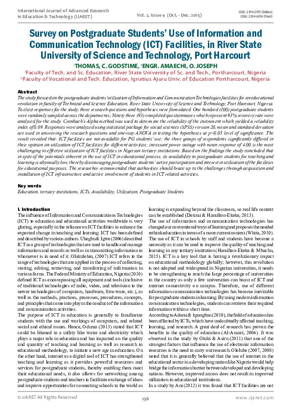 (PDF) Survey on Postgraduate Students Use of ICT