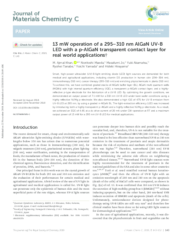 (PDF) 3 mW operation of a 295-310 nm AlGaN UV-B LED with a p-AlGaN ...