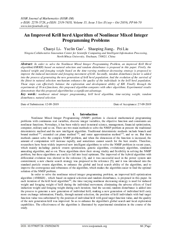 (PDF) An Improved Krill herd Algorithm of Nonlinear Mixed Integer Programming Problems