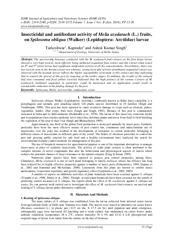 (PDF) Insecticidal and antifeedant activity of Melia azedarach (L ...