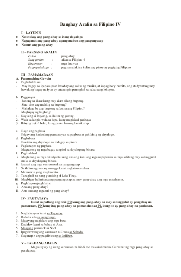 (DOC) Banghay Aralin sa Filipino IV