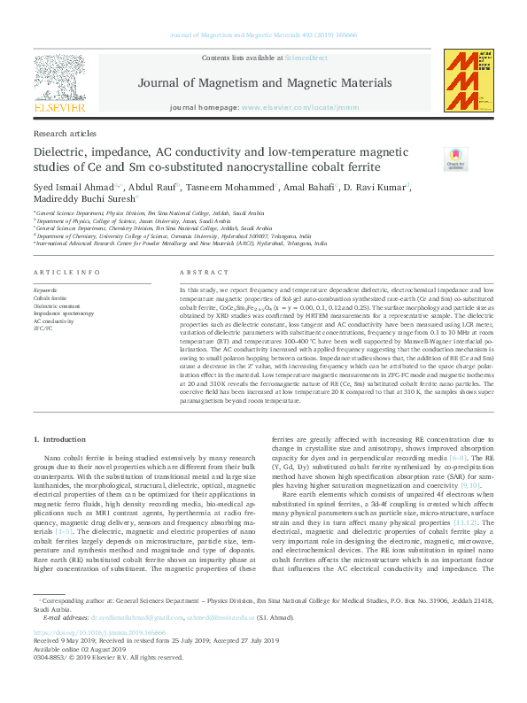 (PDF) Dielectric, impedance, AC conductivity and low-temperature magnetic studies of Ce and Sm ...