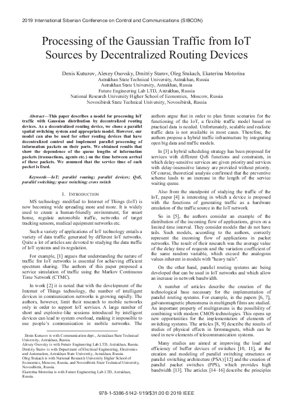 (PDF) Processing of the Gaussian Traffic from IoT Sources by Decentralized Routing Devices