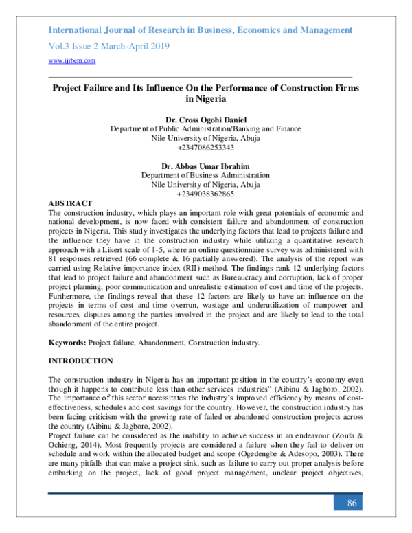 (PDF) Project Failure and Its Influence On the Performance of ...