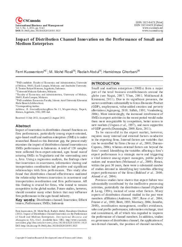 (PDF) Impact of Distribution Channel Innovation on the Performance of ...