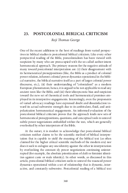 (PDF) Postcolonial Biblical Criticism