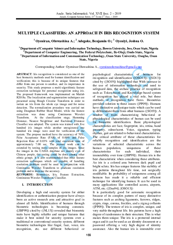 (PDF) MULTIPLE CLASSIFIER AN APPROACH IN IRIS RECOGNITION