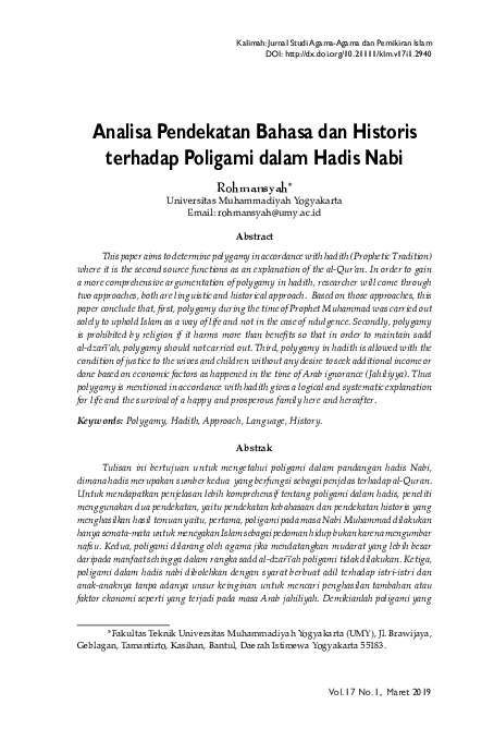 (PDF) Analisa Pendekatan Bahasa dan Historis terhadap Poligami dalam ...