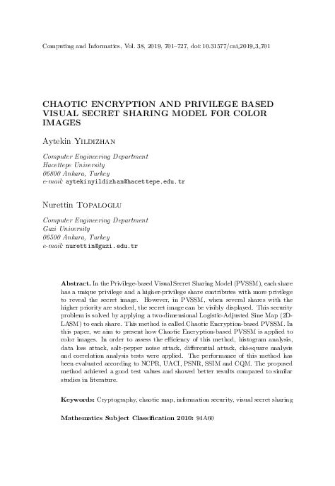 (PDF) CHAOTIC ENCRYPTION AND PRIVILEGE BASED VISUAL SECRET SHARING ... (PDF) CHAOTIC ENCRYPTION AND PRIVILEGE BASED VISUAL SECRET SHARING ...