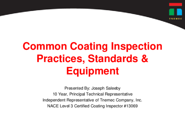 (PDF) Common Coating Inspection Practices, Standards & Equipment
