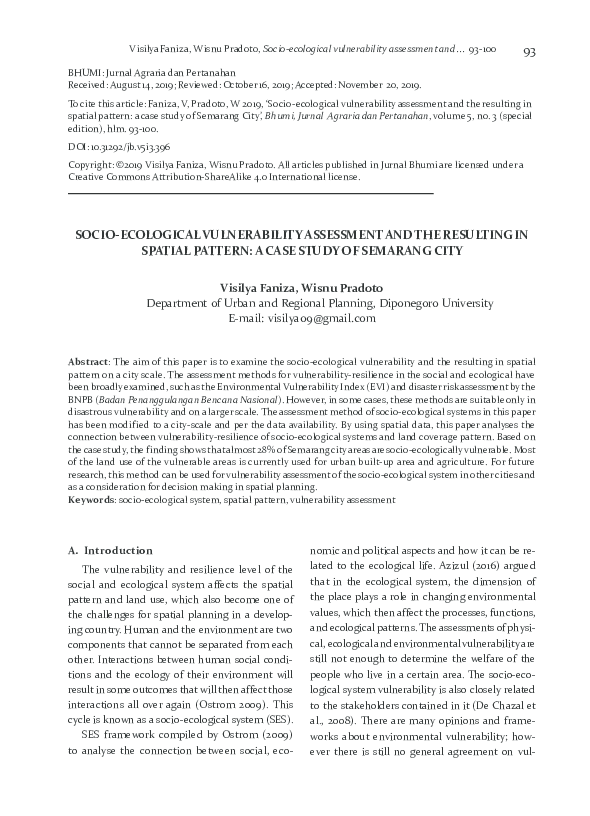 (PDF) SOCIO-ECOLOGICAL VULNERABILITY ASSESSMENT AND THE RESULTING IN SPATIAL PATTERN: A CASE ...