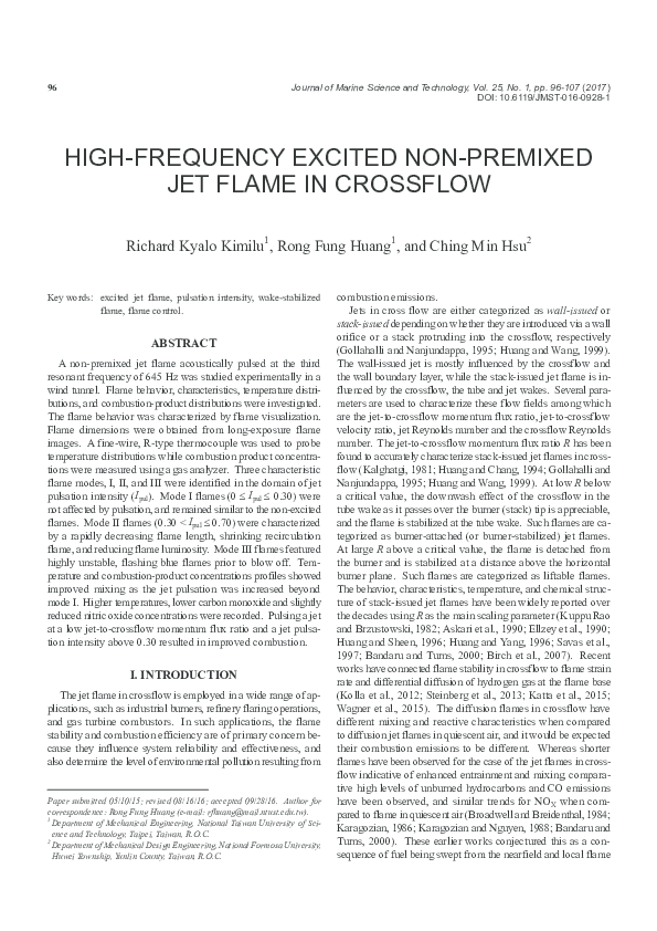 (PDF) HIGH-FREQUENCY EXCITED NON-PREMIXED JET FLAME IN CROSSFLOW