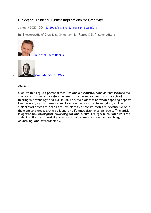 (PDF) Dialectical Thinking: Further Implications for Creativity
