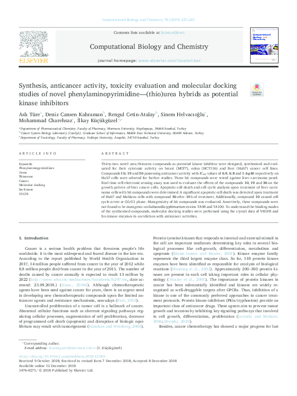 (PDF) Synthesis, anticancer activity, toxicity evaluation and molecular ...