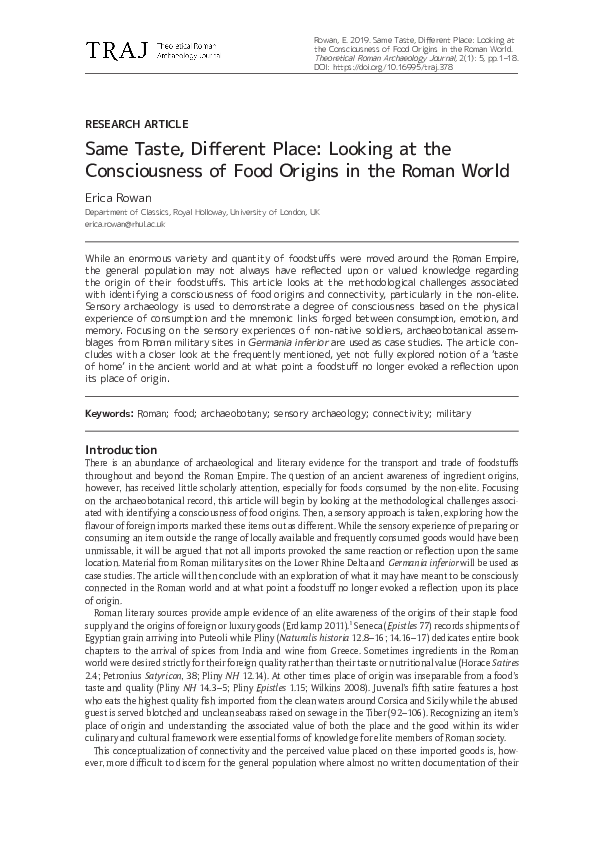 (PDF) Same Taste, Different Place: Looking at the Consciousness of Food ...