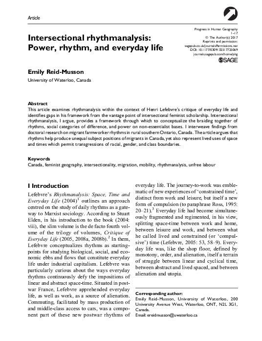 (PDF) Intersectional rhythmanalysis: Power, rhythm, and everyday life