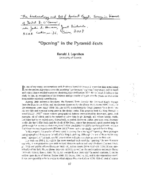 (PDF) 'Opening' in the Pyramid Texts