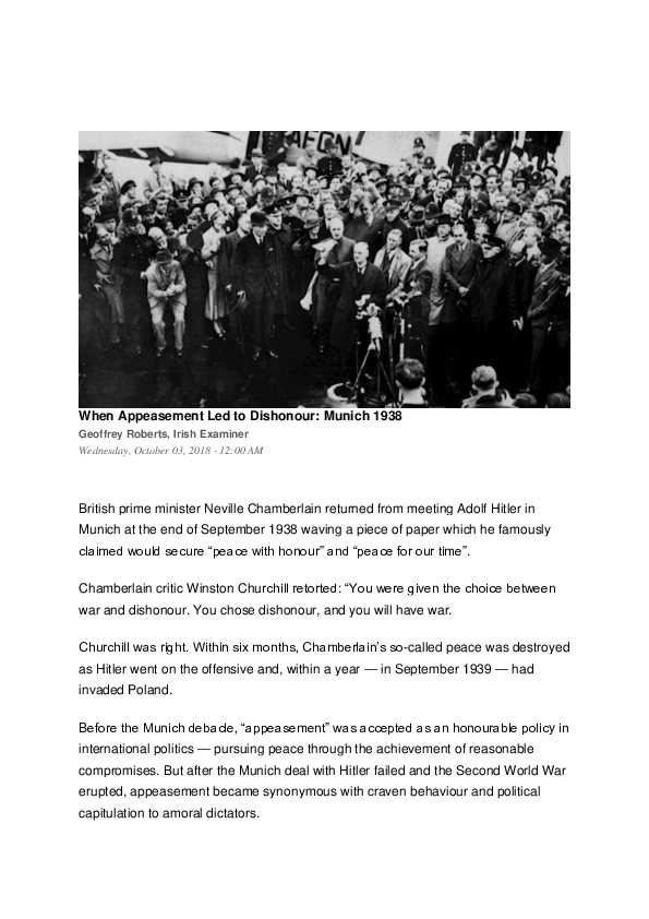(PDF) When Appeasement Led to Dishonour: Munich 1938