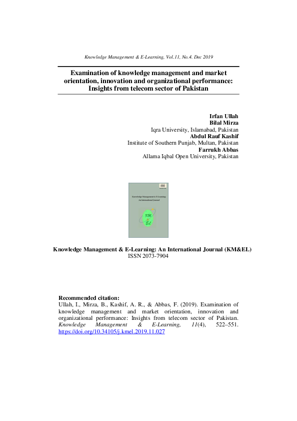 (PDF) Examination of knowledge management and market orientation, innovation and organizational ...