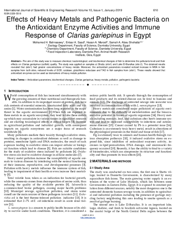 (PDF) Effects of Heavy Metals and Pathogenic Bacteria on the Antioxidant Enzyme Activities and ...