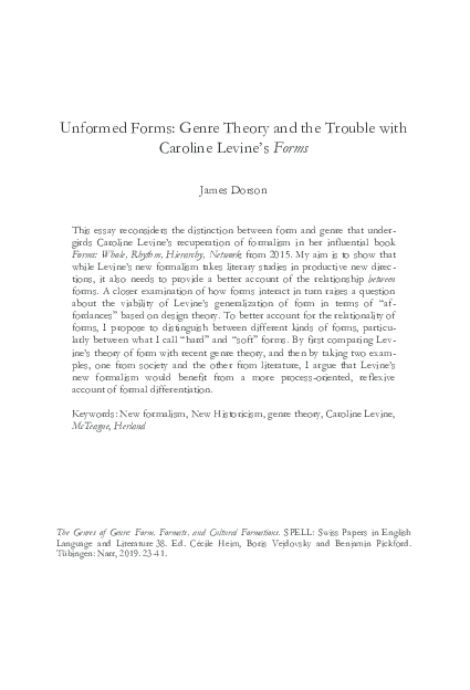 (PDF) Unformed Forms: Genre Theory and the Trouble with Caroline Levine ...