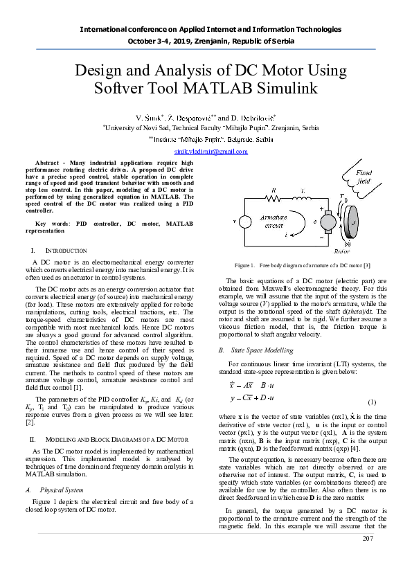 (PDF) Design and Analysis of DC Motor Using Softver Tool MATLAB Simulink
