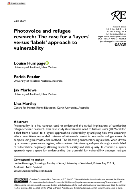 (PDF) Photovoice and refugee research: The case for a 'layers' versus ...