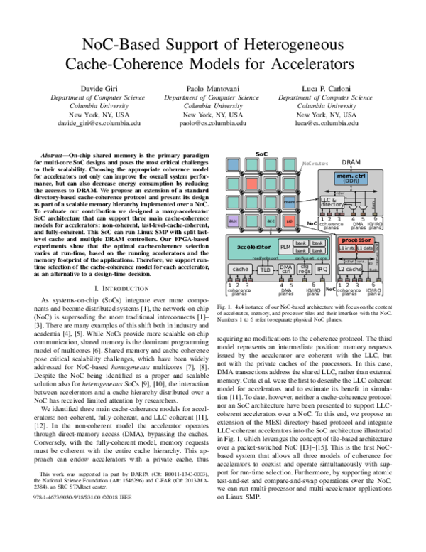 (PDF) NoC-Based Support of Heterogeneous Cache-Coherence Models for Accelerators