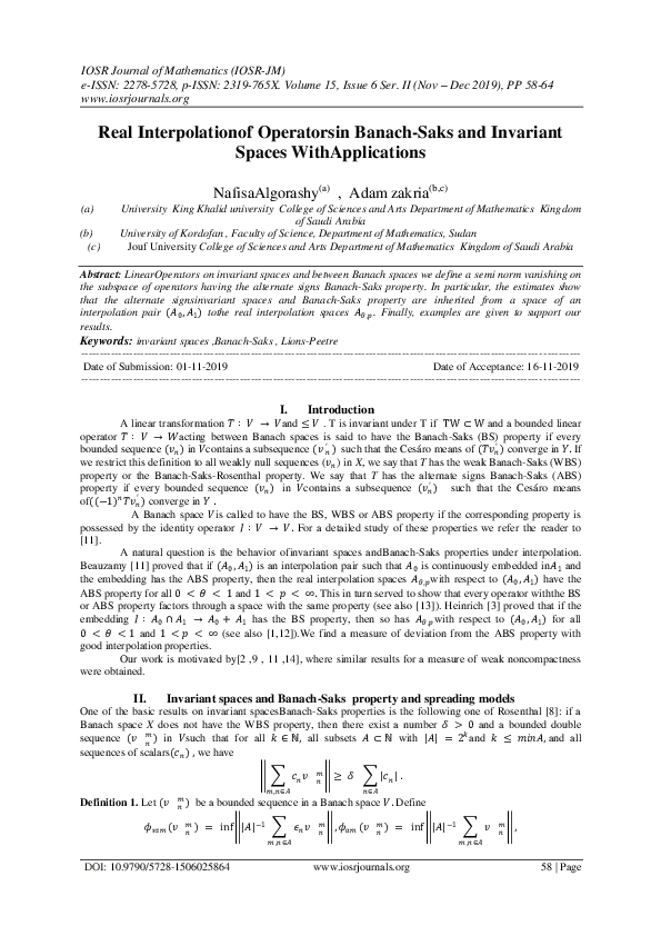 Pdf Real Interpolationof Operatorsin Banach Saks And Invariant Spaces Withapplications