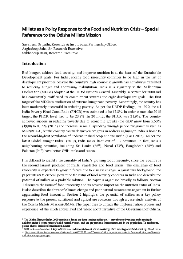 (PDF) Millets as a Policy Response to the Food and Nutrition Crisis ...