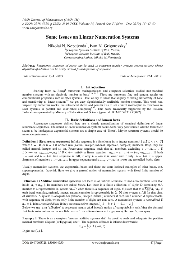 Pdf Some Issues On Linear Numeration Systems