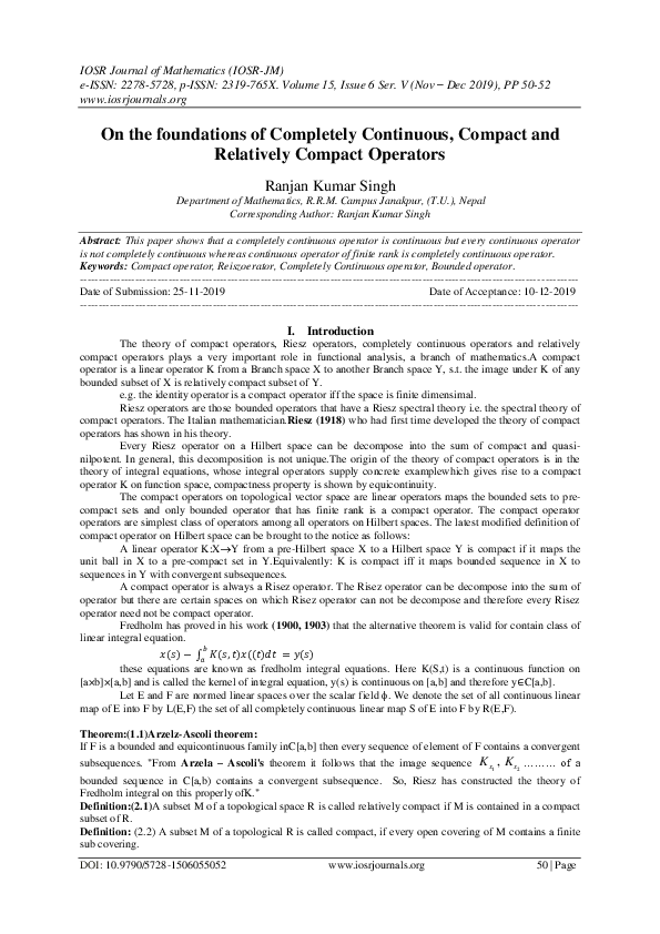 (PDF) On the foundations of Completely Continuous, Compact and ...