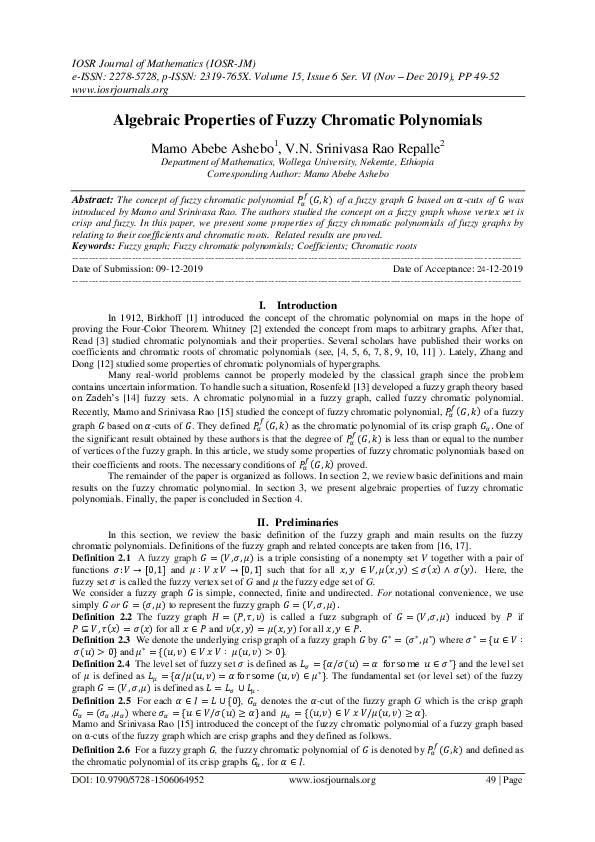 (PDF) Algebraic Properties of Fuzzy Chromatic Polynomials