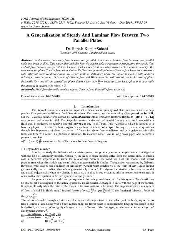 (PDF) A Generalization of Steady And Laminar Flow Between Two Parallel ...