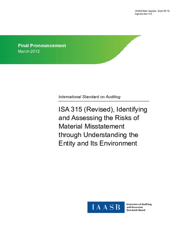 (PDF) ISA 315 (Revised), Identifying and Assessing the Risks of ...
