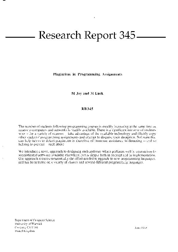 (PDF) Plagiarism in programming assignments