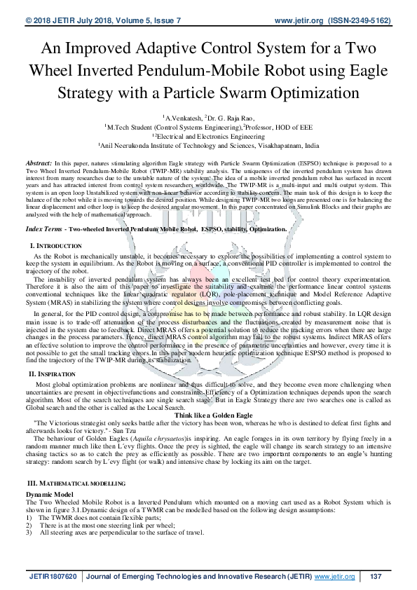 Pdf An Improved Adaptive Control System For A Two Wheel Inverted Pendulum Mobile Robot Using