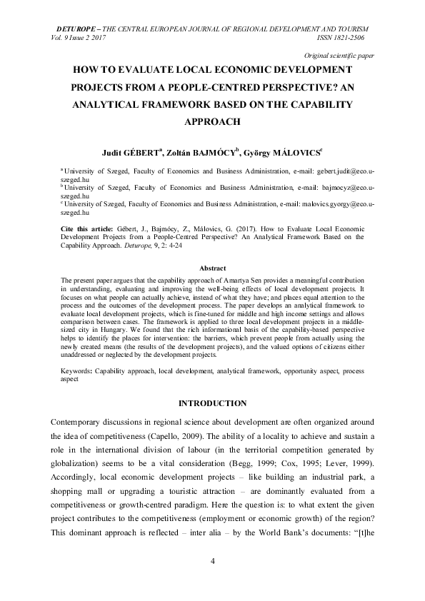 (PDF) HOW TO EVALUATE LOCAL ECONOMIC DEVELOPMENT PROJECTS FROM A PEOPLE ...