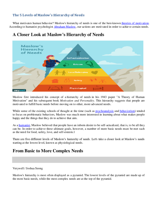 (PDF) The 5 Levels of Maslow's Hierarchy of Needs A Closer Look at ...