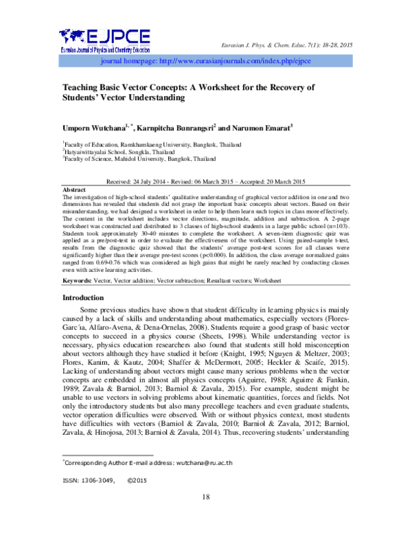 (PDF) Teaching Basic Vector Concepts: A Worksheet for the Recovery of ...