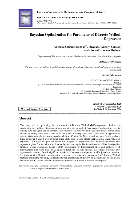 Pdf Optimizing Discrete Weibull Regression Parameters