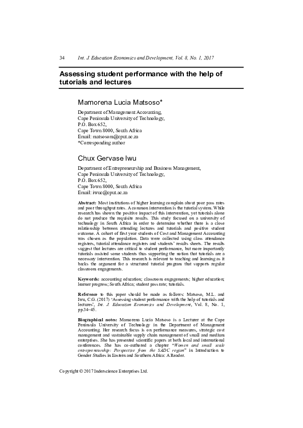 (PDF) Assessing student performance with the help of tutorials and lectures