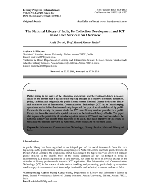 (PDF) The National Library of India, Its Collection Development and ICT ...