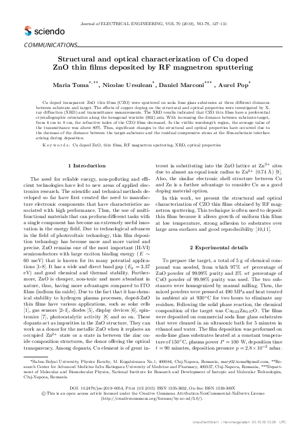 (PDF) Structural and optical characterization of Cu doped ZnO thin films deposited by RF ...