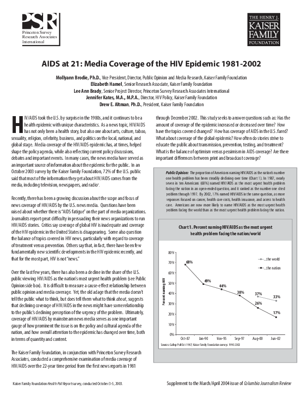 (PDF) AIDS at 21: Media coverage of the HIV epidemic 1981-2002